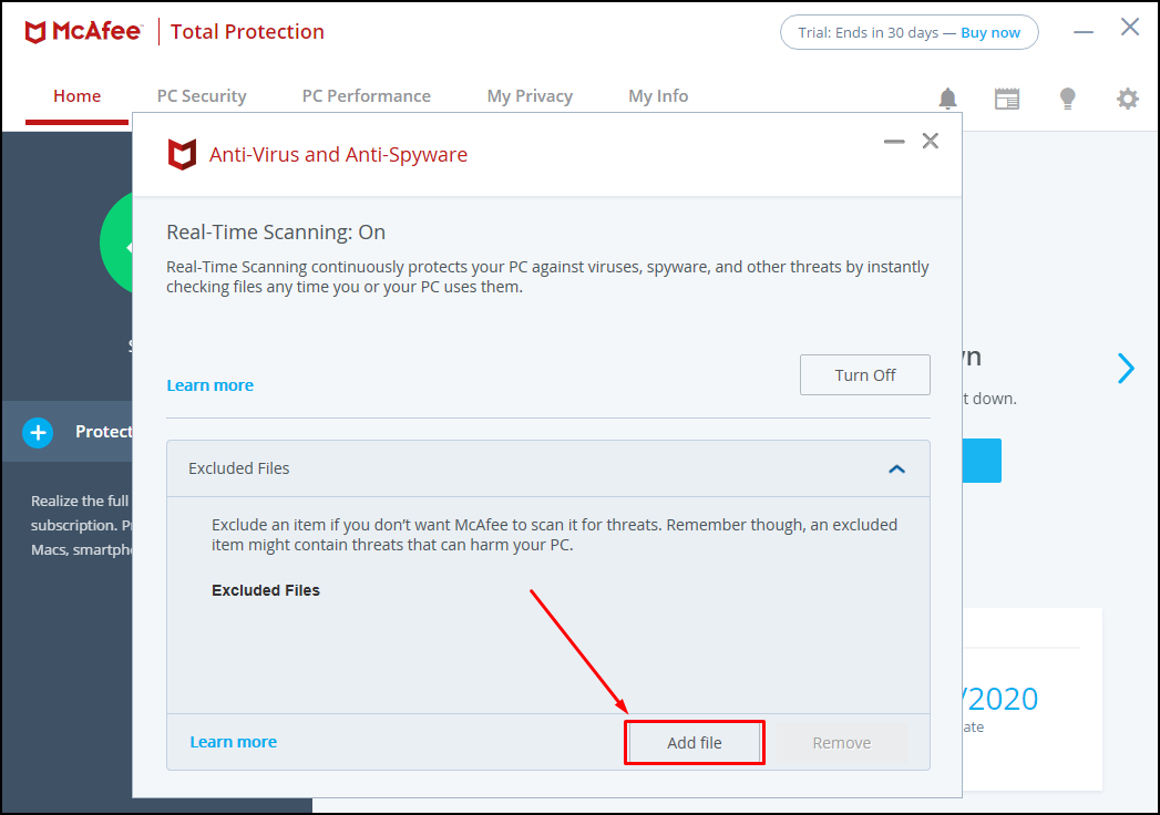 How to make an exception for Surfshark in the McAfee antivirus settings ...